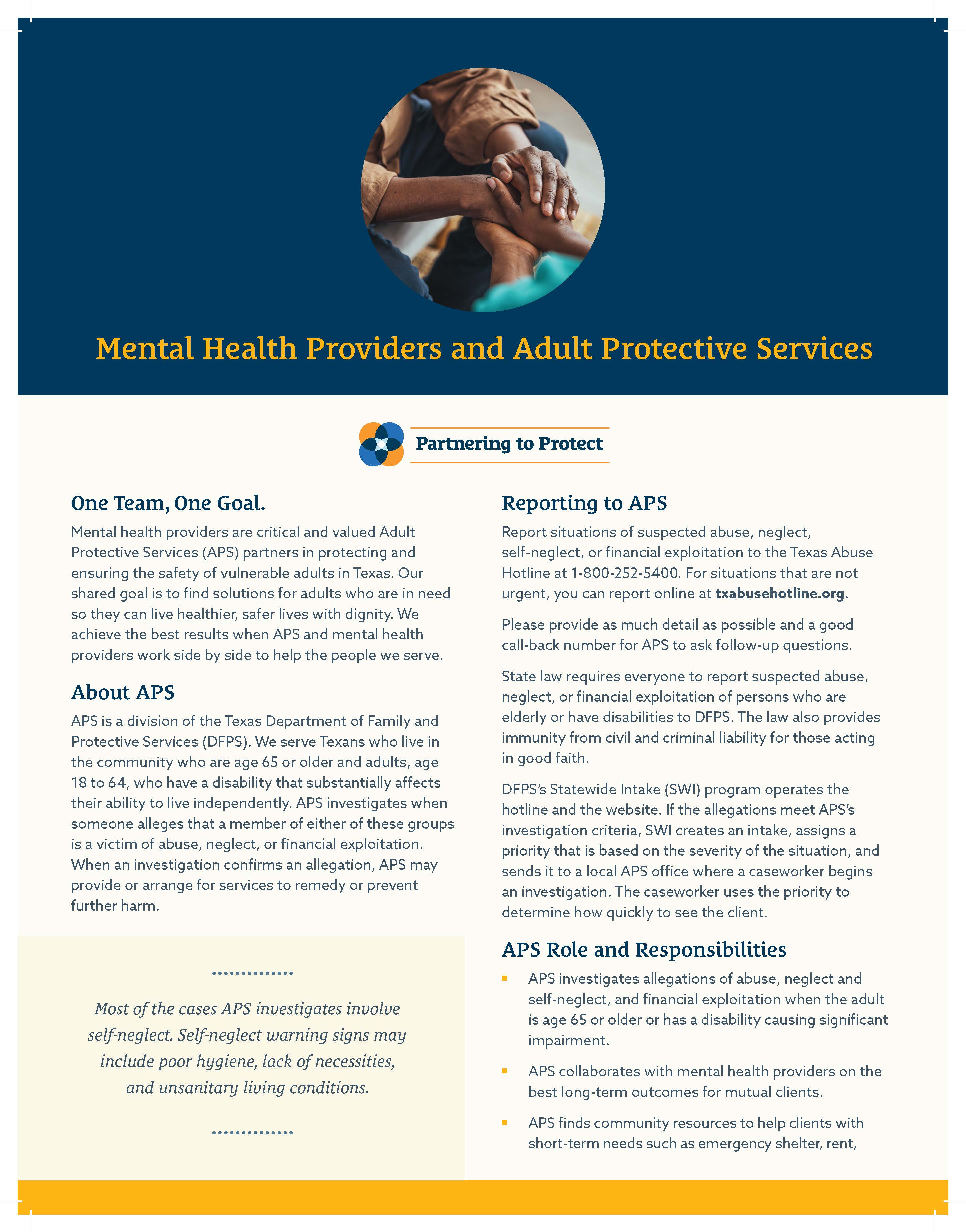 APS Mental Health Providers - Factsheet (English) 8.5 x 11: DFPS Forms ...